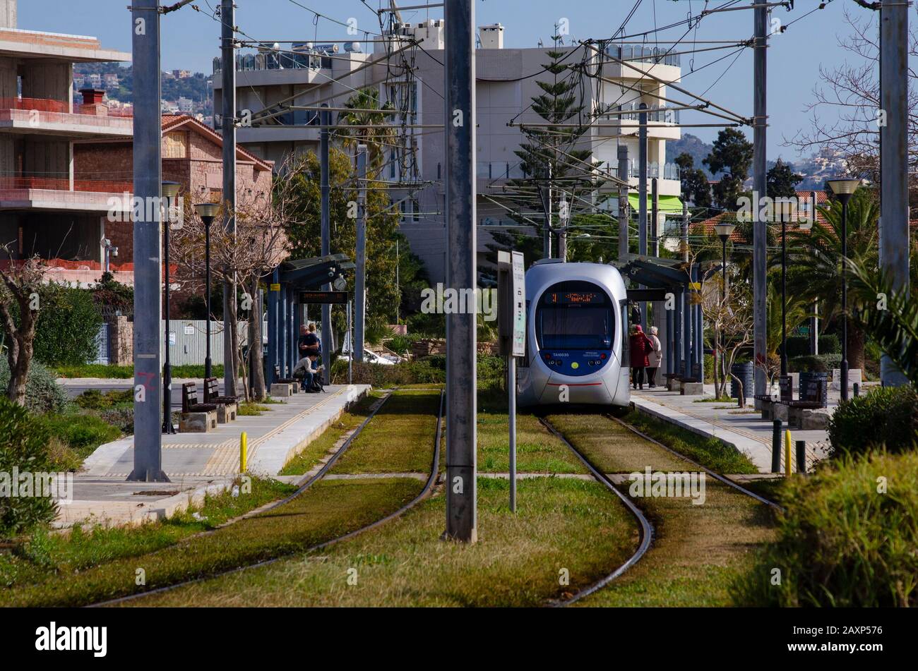 Trams in the Glyfada area of Athens Greece Stock Photo - Alamy