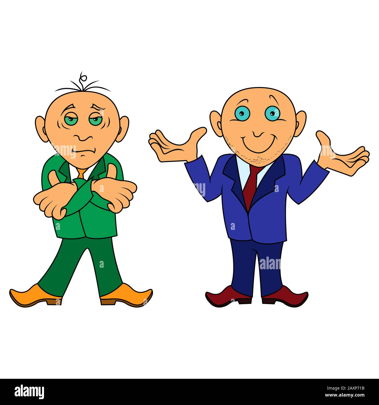 Colored illustration of two amusing gentlemen in suits isolated on ...