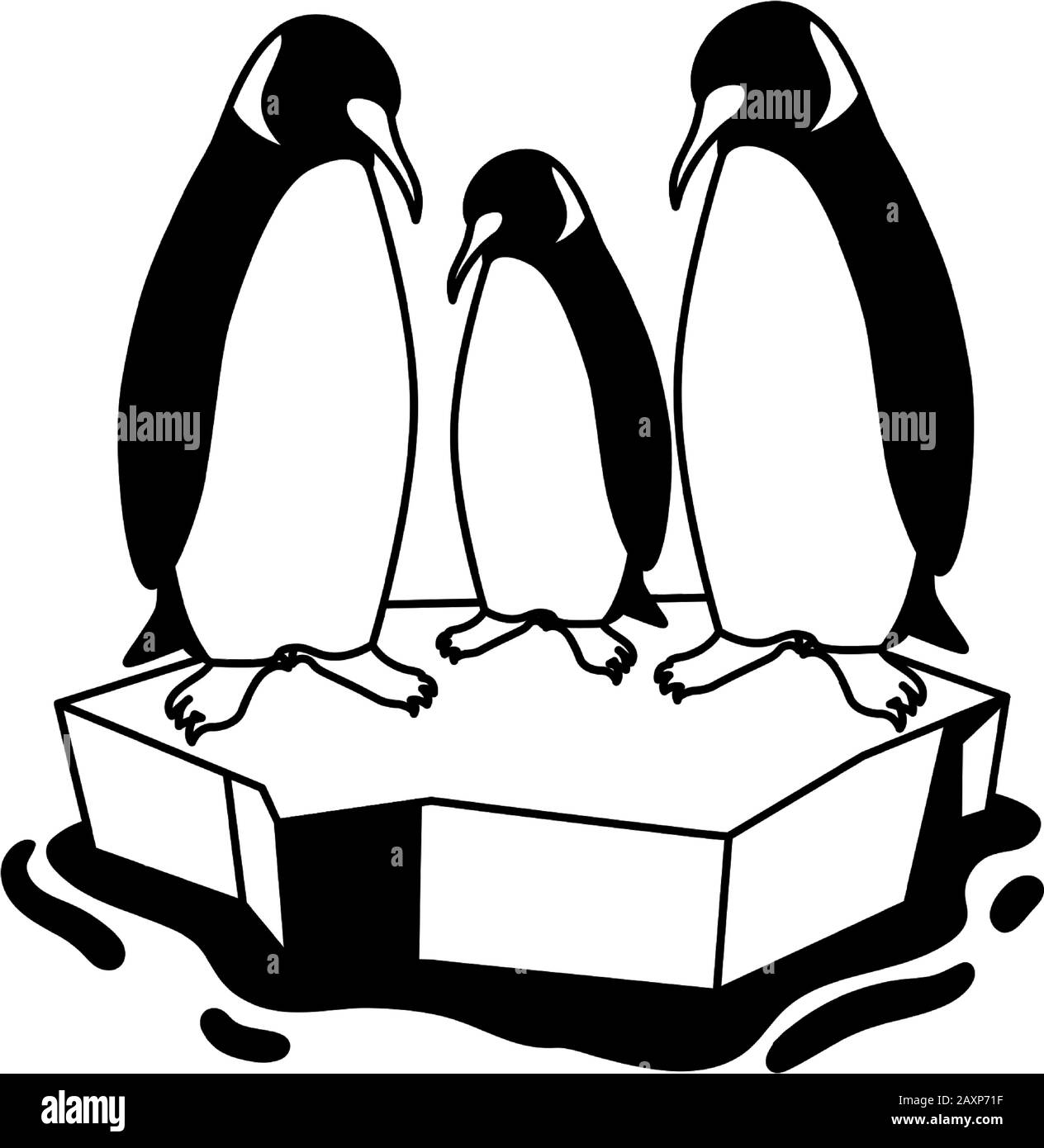 three penguin on an ice floe drifting vector illustration design Stock ...