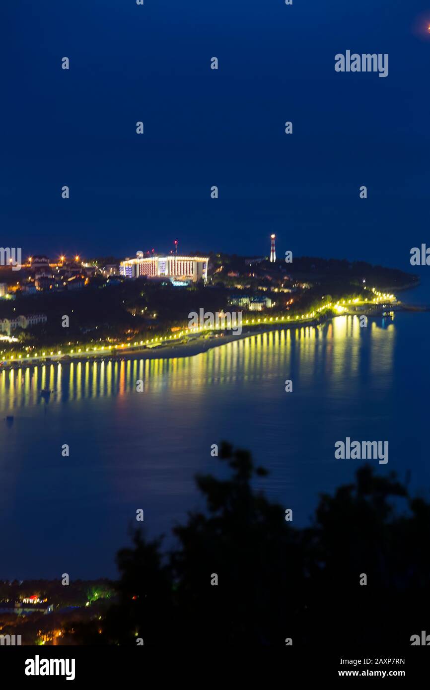 Gelendzhik Bay, Thick Cape and Gelendzhik lighthouse in the evening ...