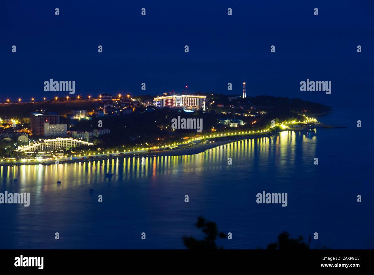 Gelendzhik Bay, Thick Cape and Gelendzhik lighthouse in the evening ...