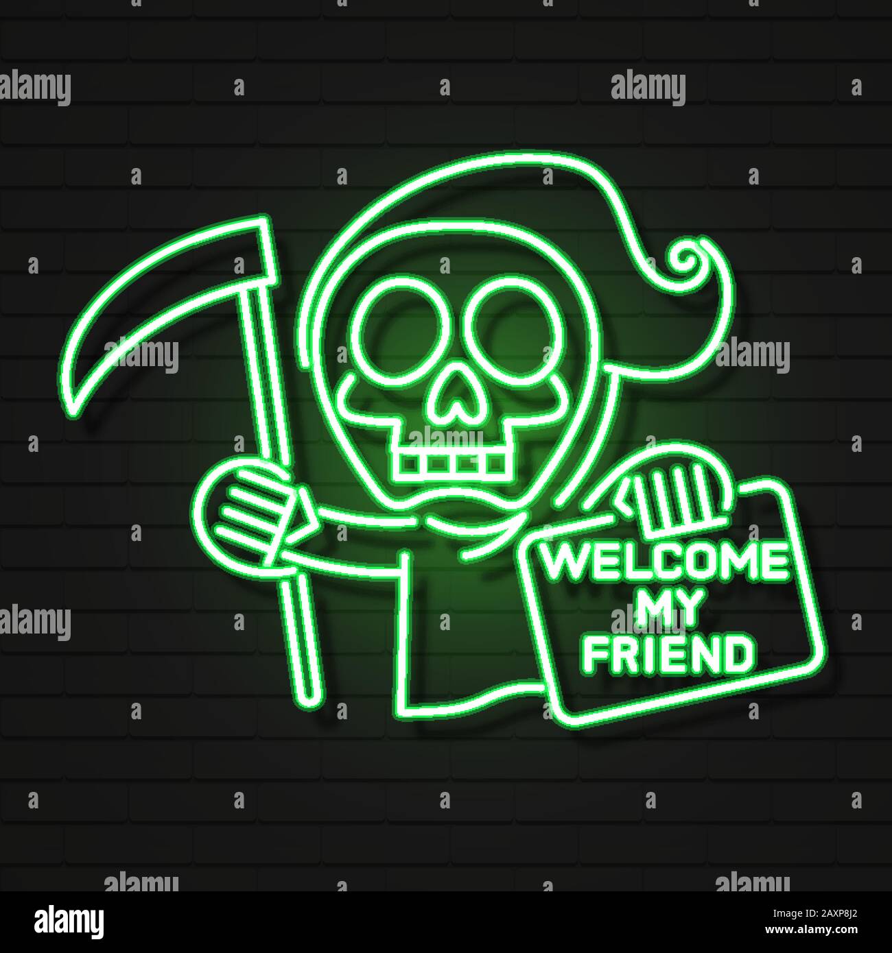 Welcome My Friend Hand Lettering Neon Premium Vector Illustration Stock ...