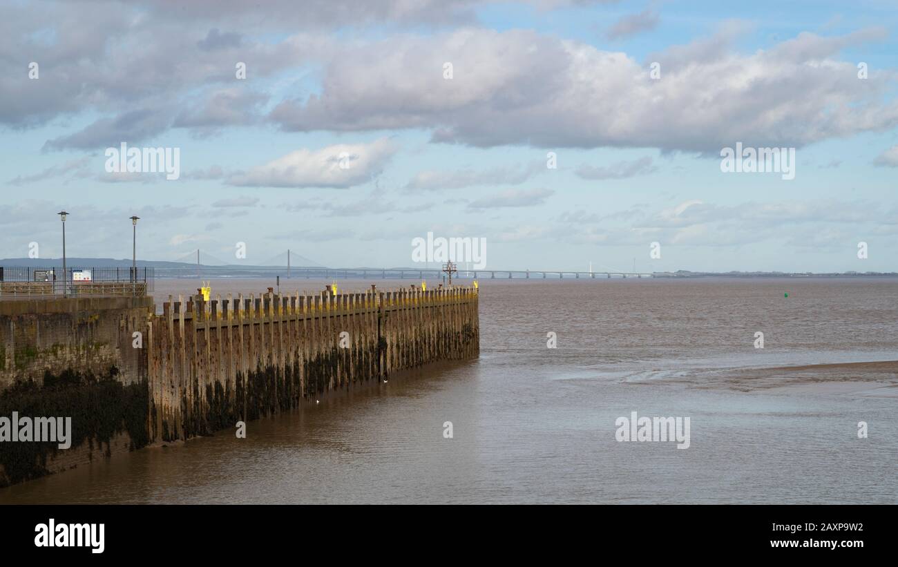 A view of the Severn Estuary near Bristol, England UK with the new road ...