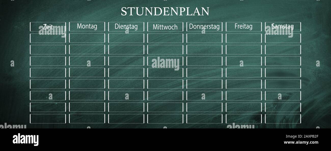 Timetable painted with chalk on a school blackboard Stock Photo - Alamy
