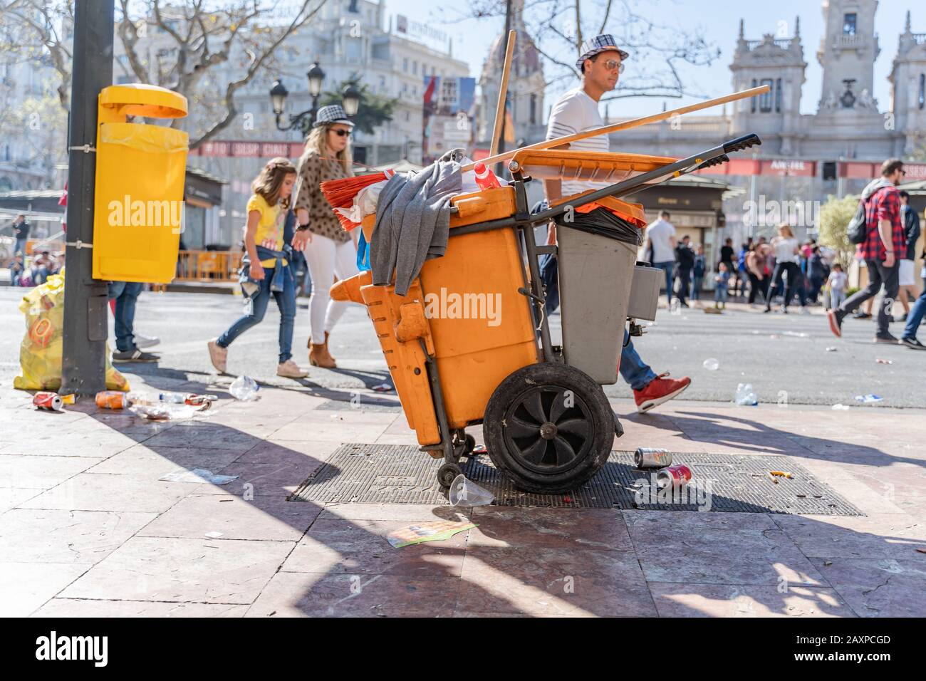 Valencia,Spain - March 16, 2019: Garbage Cleaning trolleys - Waste ...