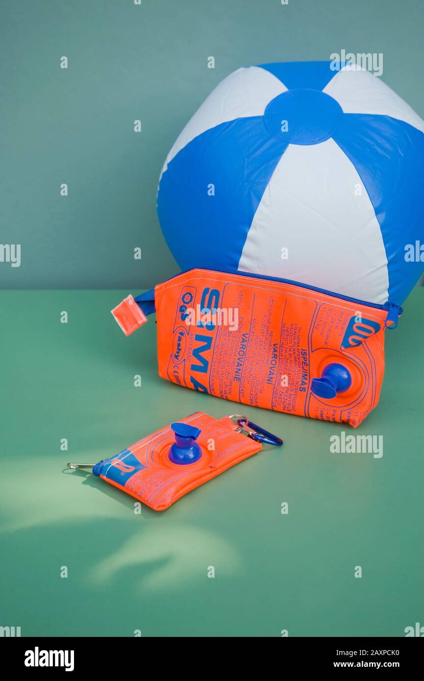 DIY bags and tags made from water wings Stock Photo - Alamy
