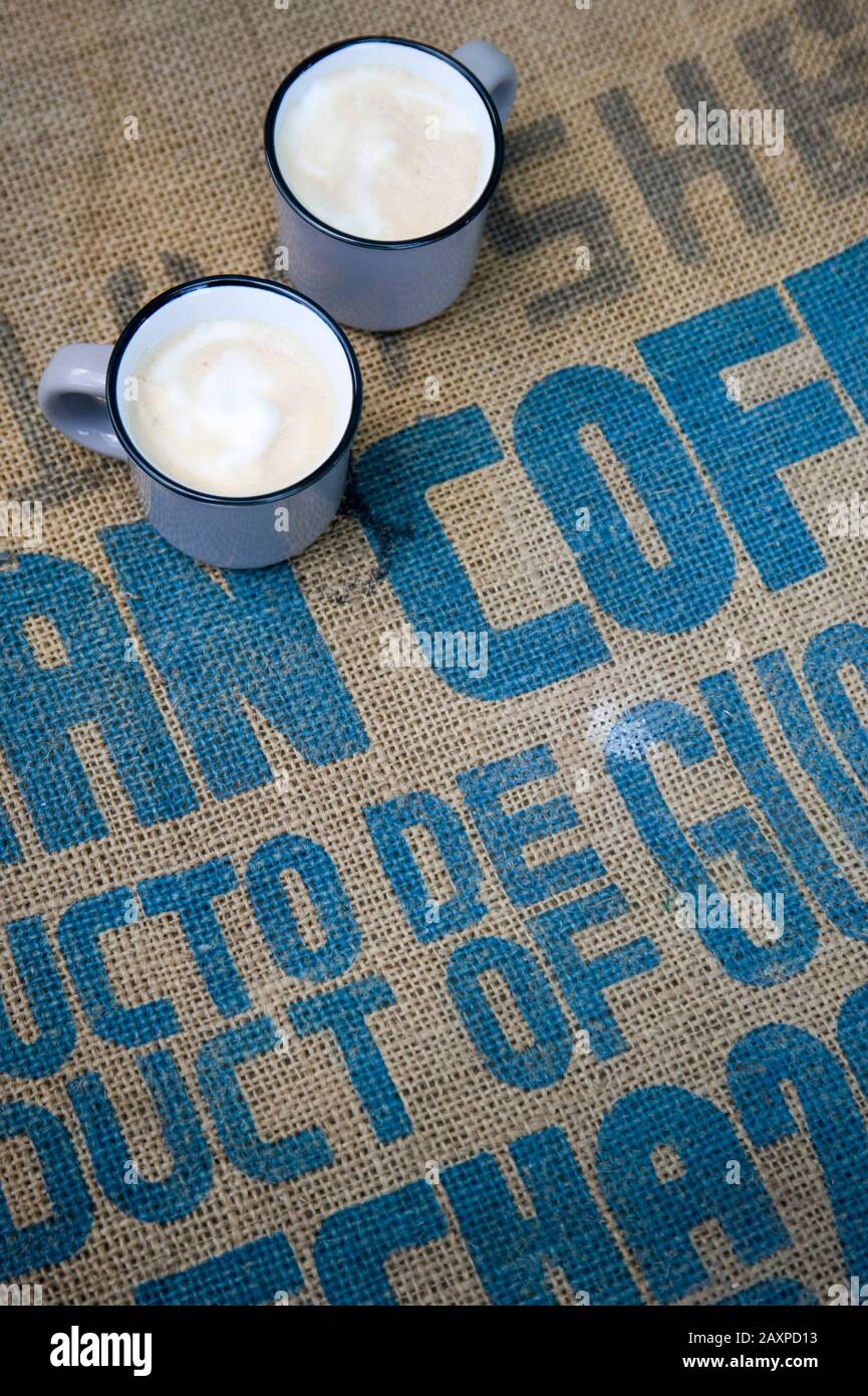 Two cups cappuccino decorated hi-res stock photography and images - Alamy