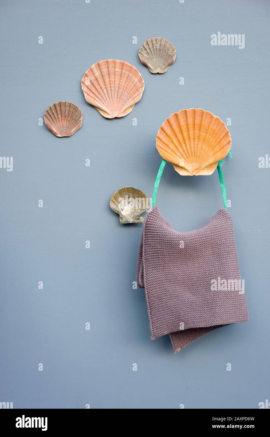 maritime DIY bathroom utensils made of flotsam and shells Stock Photo ...