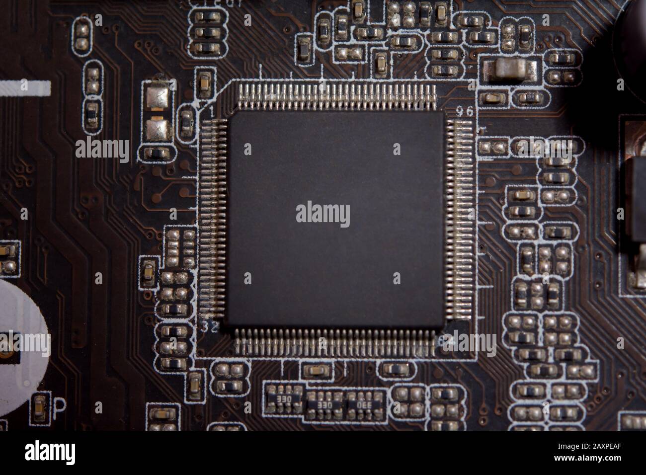 Close up blank microchip on Electronic circuit board Stock Photo - Alamy