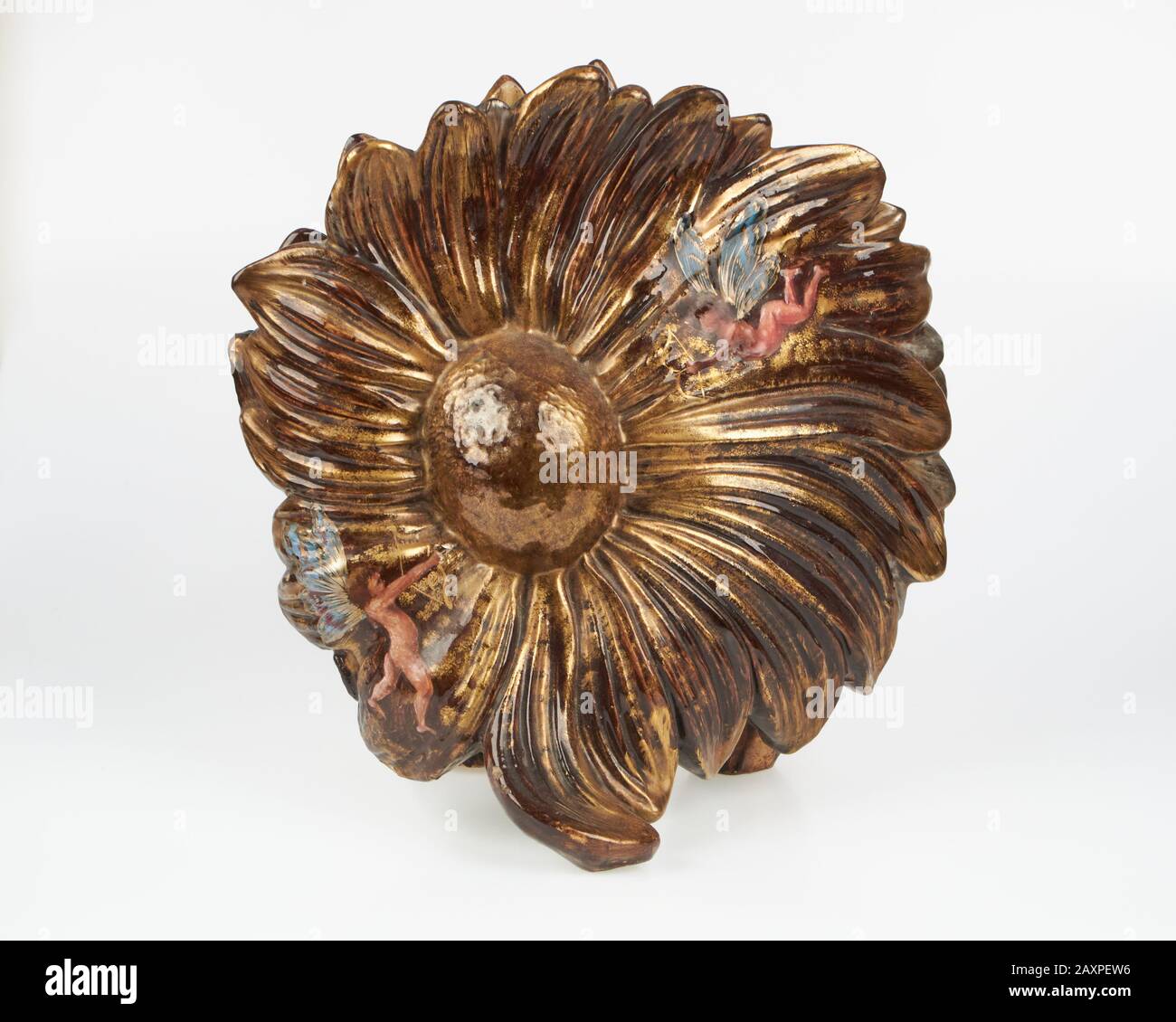 Antique 1880s Emile Galle faience pottery sunflower and fairy vase ...