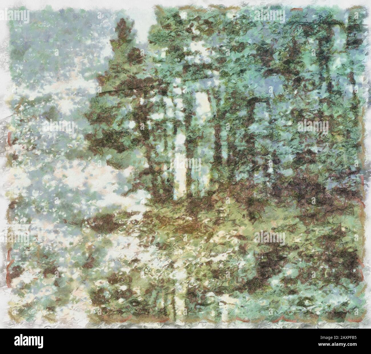 Impressionism modern. Forest in muted colors Stock Photo - Alamy