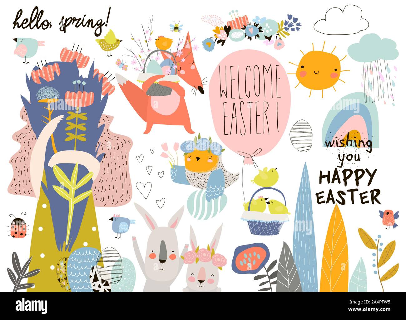 Cute cartoon animals with Easter theme. Happy Easter Stock Vector Image ...
