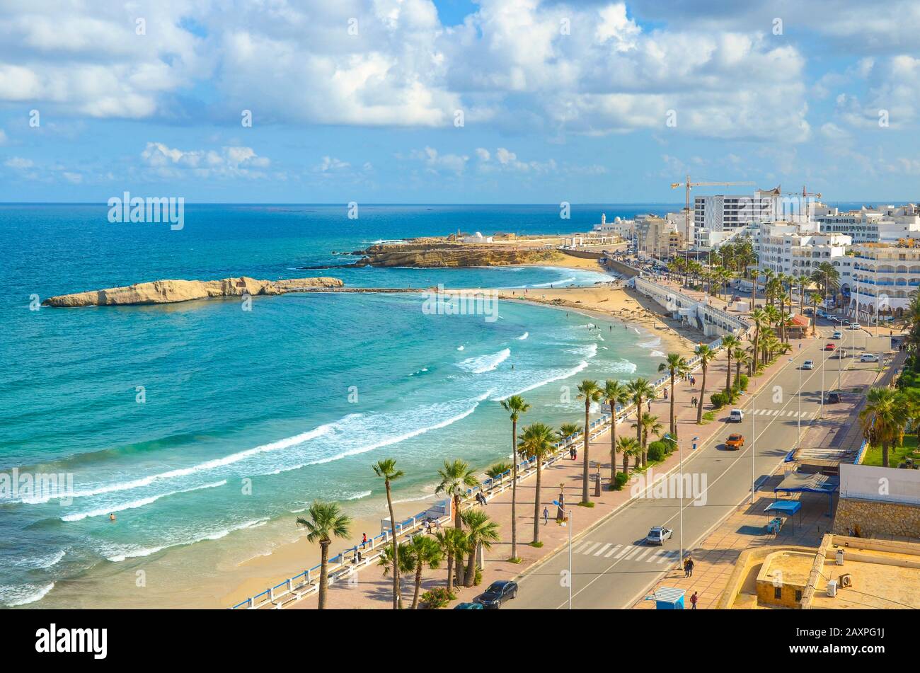 View of the city and the coast from the fortress tower, Monastir ...
