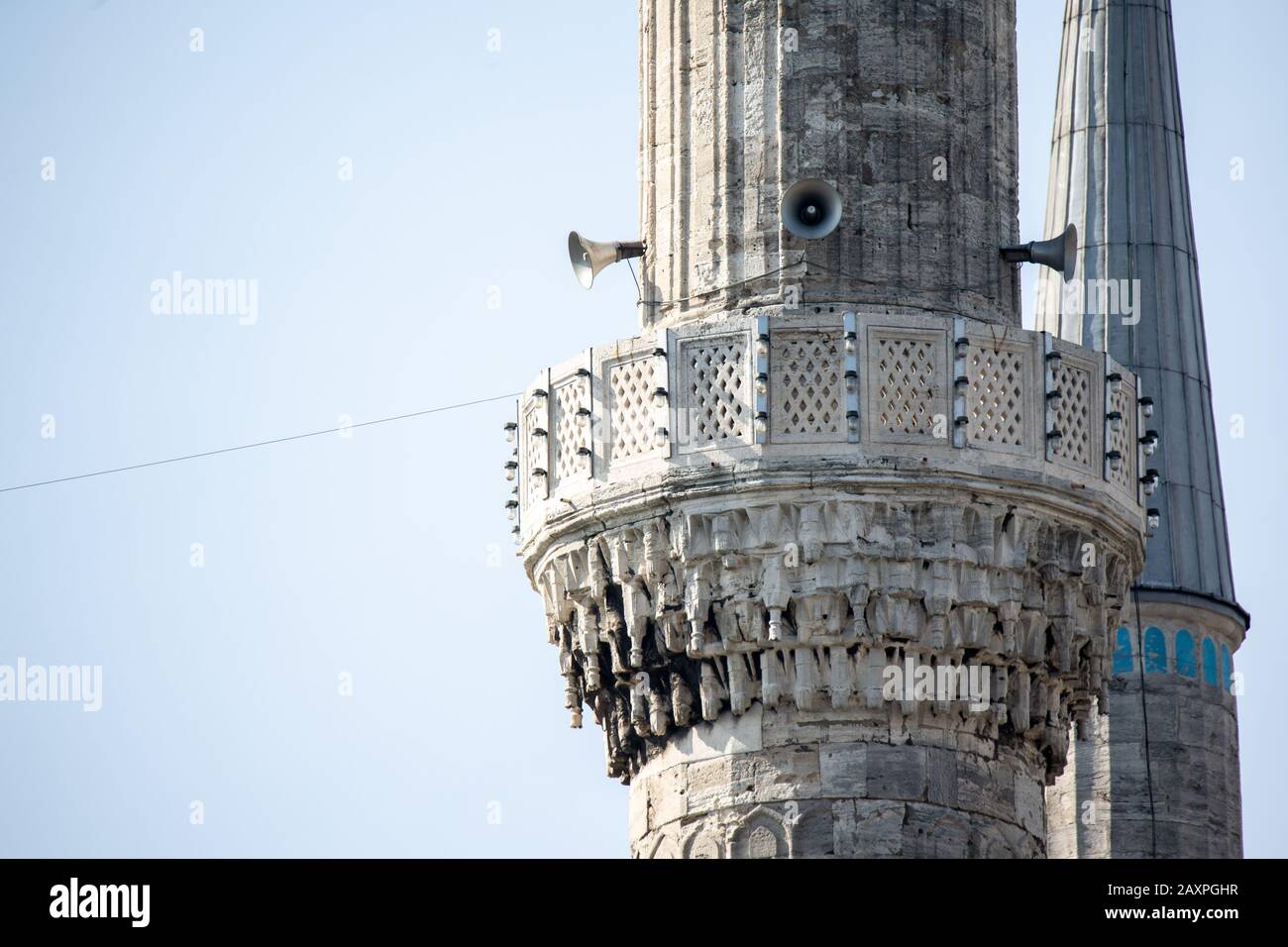 View of the middle section of a minaret with speakers Stock Photo - Alamy