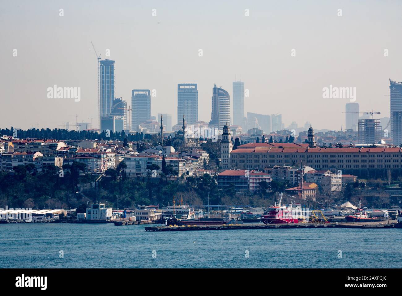 Skyline of Istanbul, Turkey. On display is a mosque and skyscrapers ...