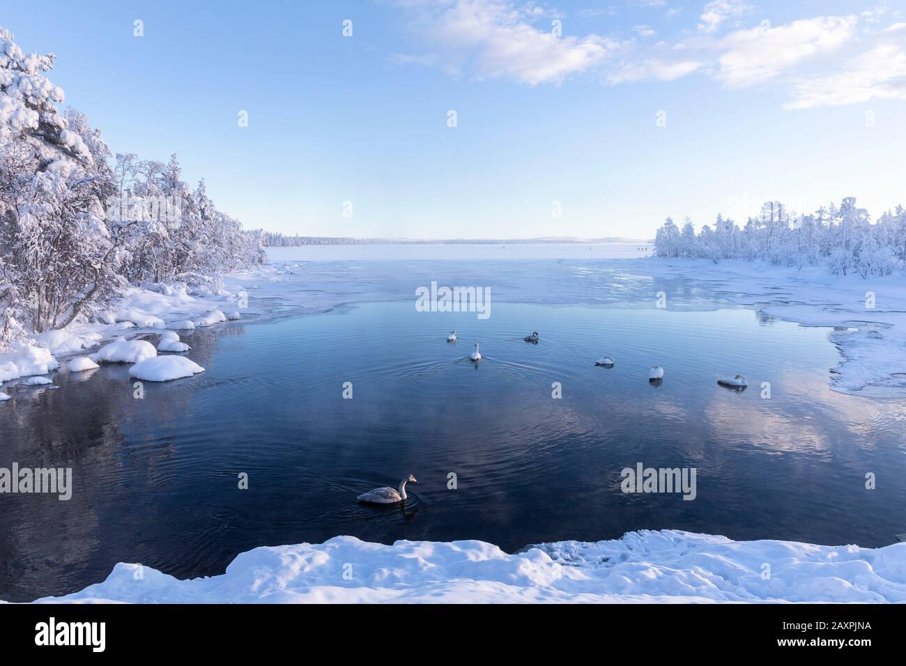 Finland, Lapland, Muonio, winter, Jerisjärvi, landscape, lake Stock ...