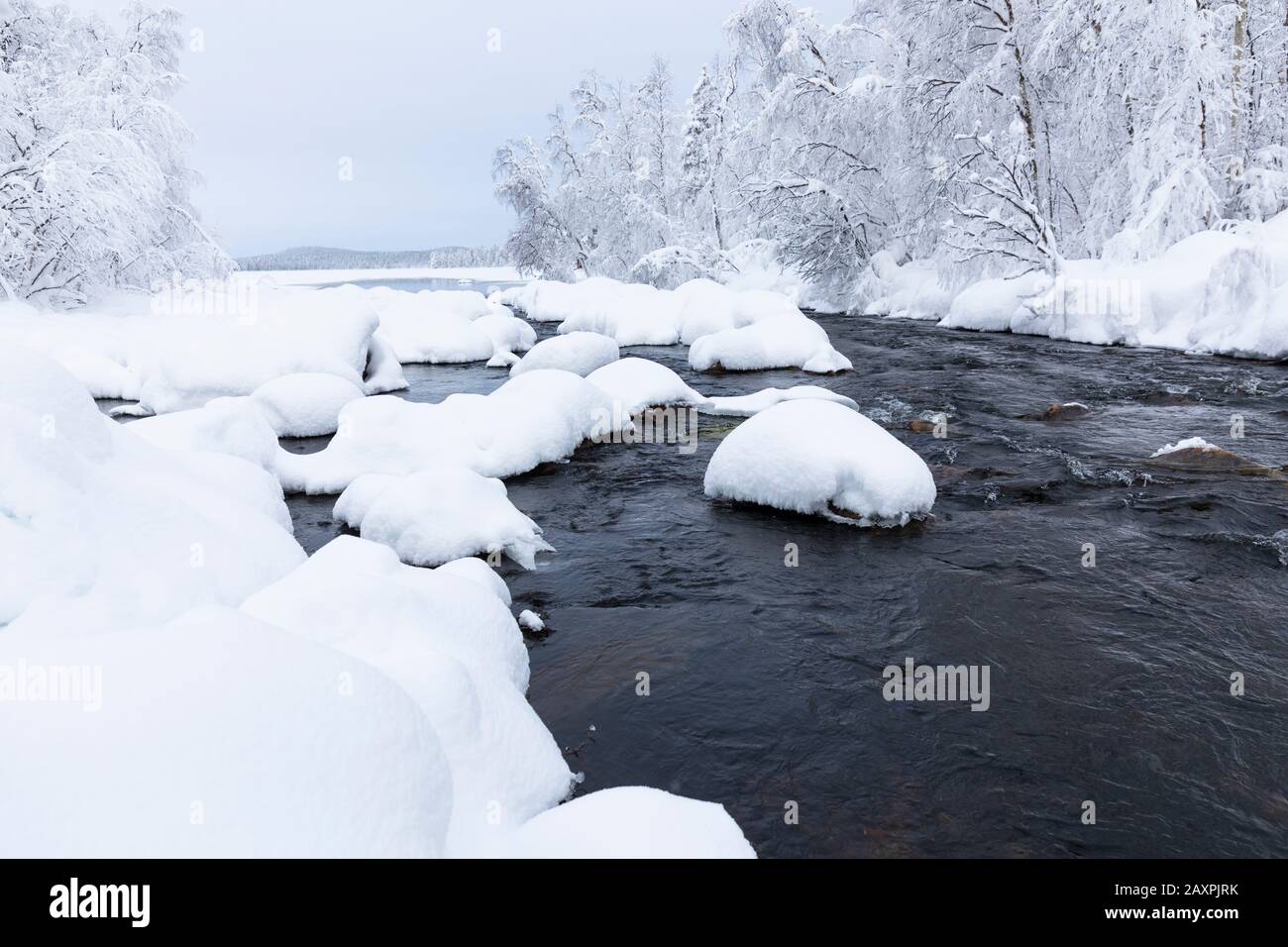 Finland, Lapland, Muonio, Jerisjärvi, landscape with river Stock Photo ...