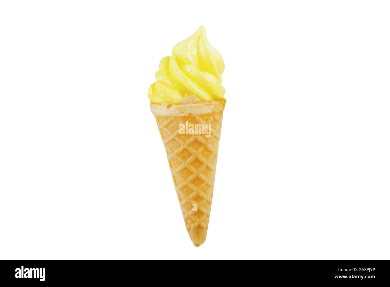 Yellow soft serve ice cream isolated on white background with clipping ...