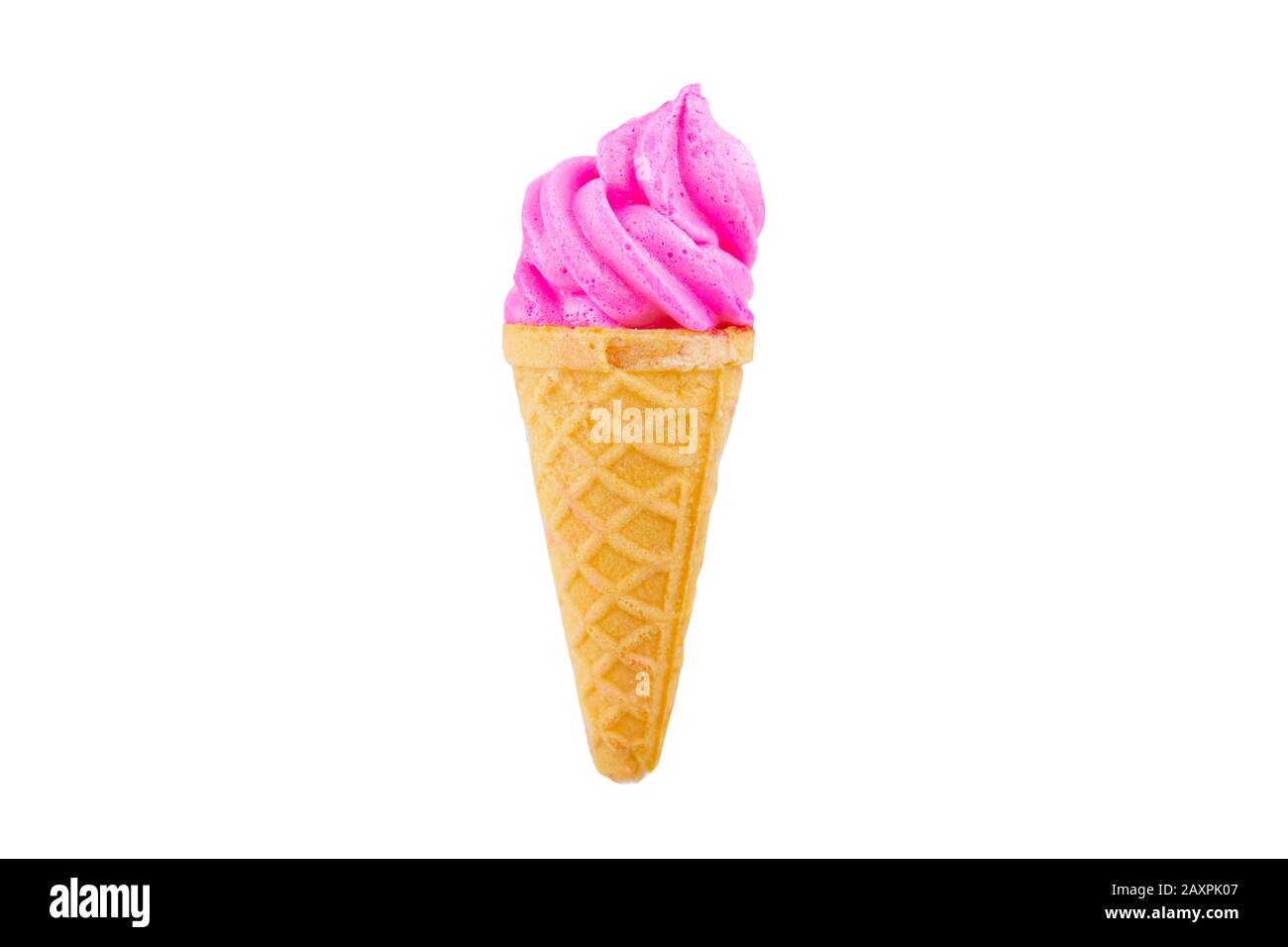 Pink soft serve ice cream isolated on white background with clipping ...