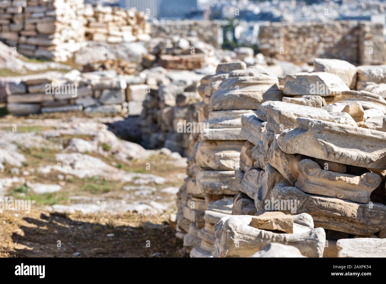 Details of ancient greek architecture on Acropolis citadel in Athens ...