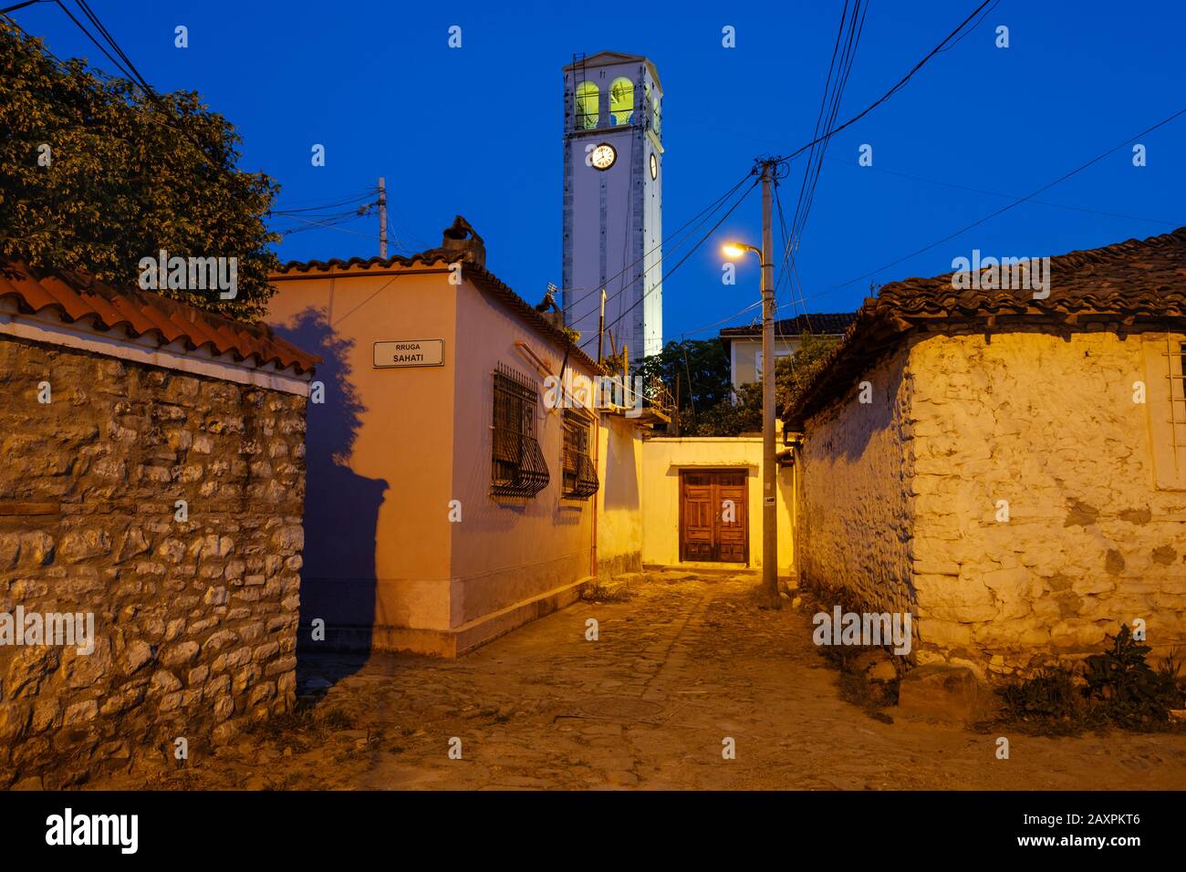 Old town with clock tower, Elbasan, Albania Stock Photo - Alamy