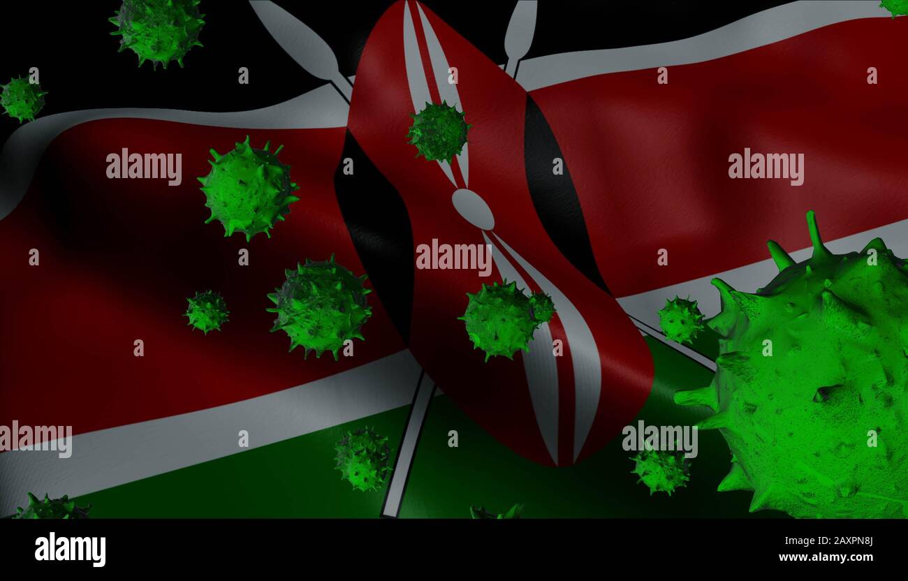 3D animation of W waving flag with green viruses (Coronavirus Concept ...