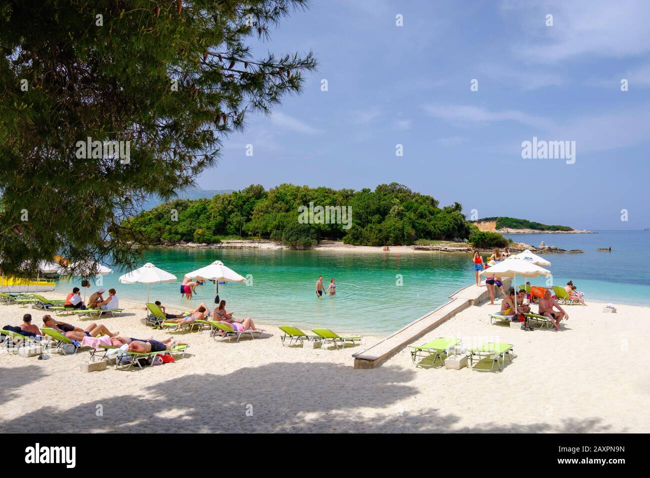Beach in Ksamil, Butrint National Park, near Saranda, Sarandë, Ionian ...