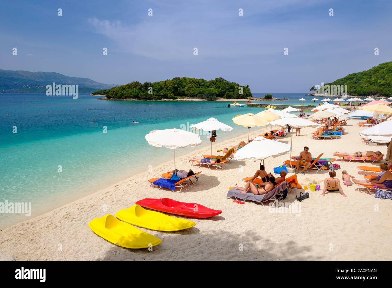 Beach in Ksamil, Butrint National Park, near Saranda, Sarandë, Ionian ...