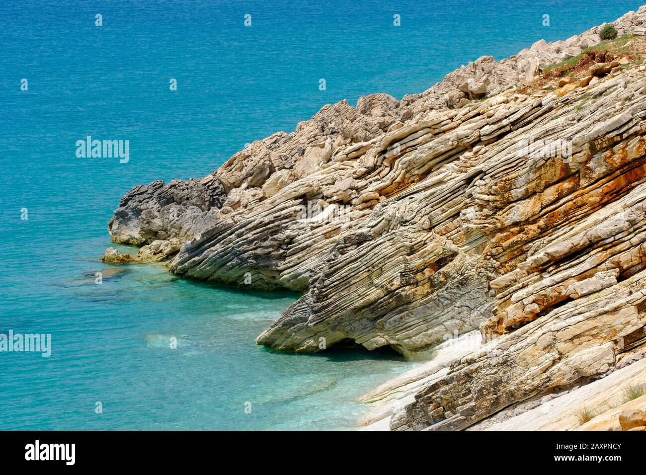 Rocky coast south of Lukova, Albanian Riviera, Qark Vlora, Albania ...