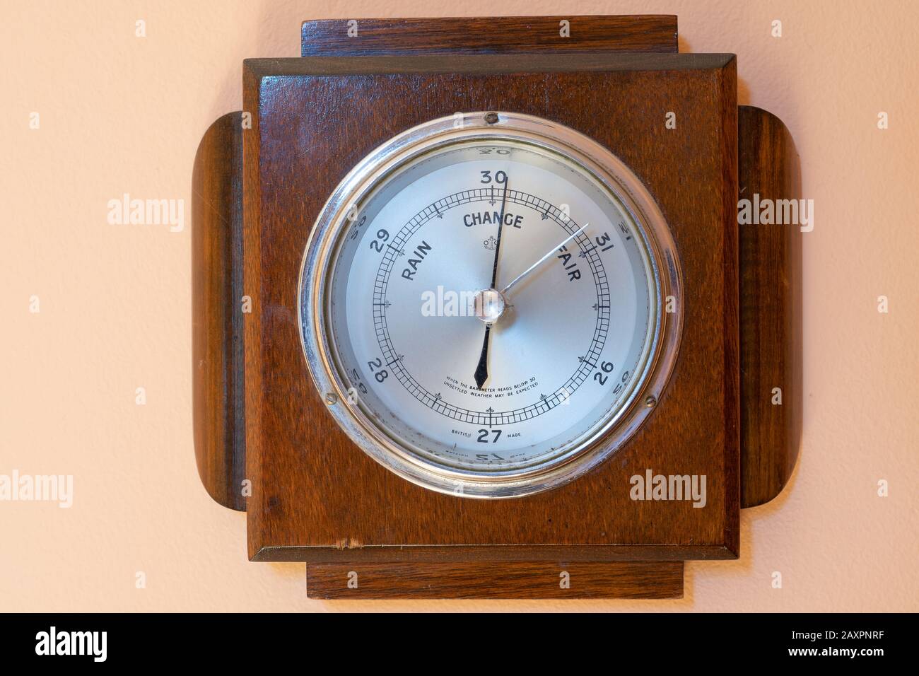 Close up of an antique barometer indicating high pressure Stock Photo ...