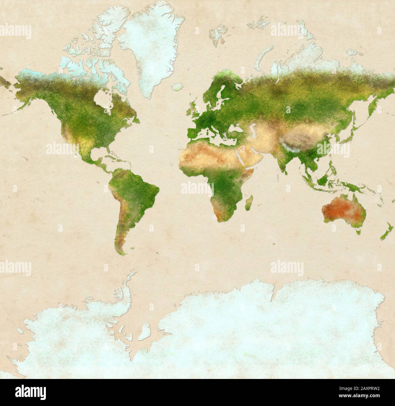 Planisphere of the world ultra defined with Antarctica, paper effect ...