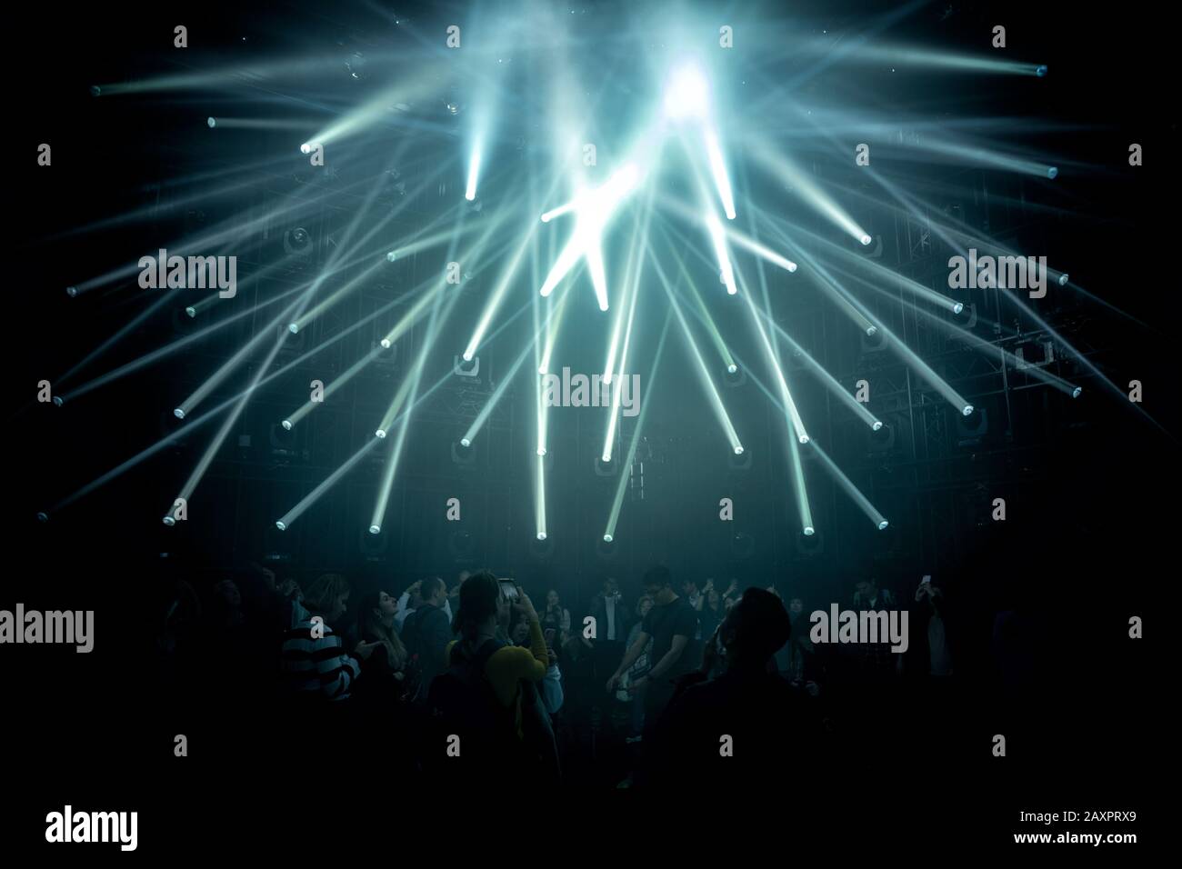 TOKYO/JAPAN-NOV 14, 2019: A room of lasers in MORI Building Digital Art ...