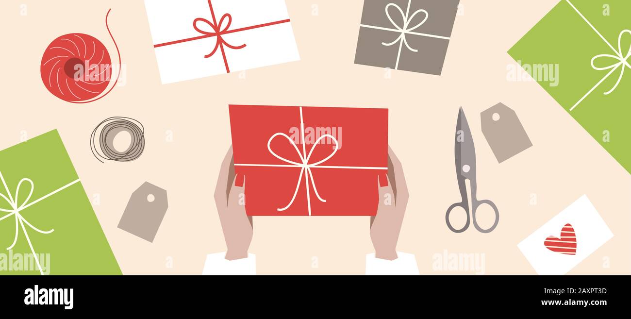 Wrapping gift box vector illustration. Preparation for the holidays ...