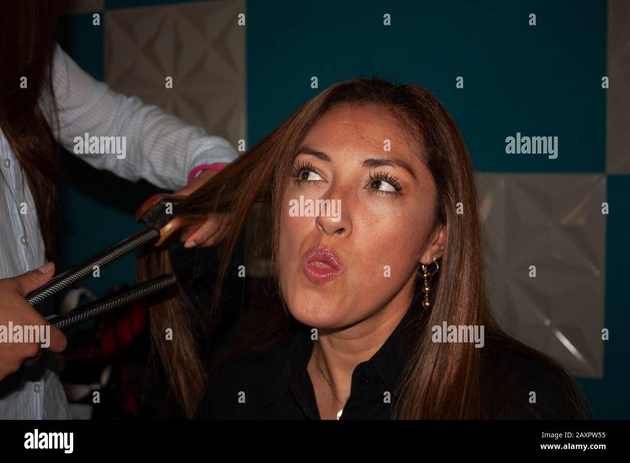 Lips moisturized brown eyes and brown skin of Latin Mexican woman ...