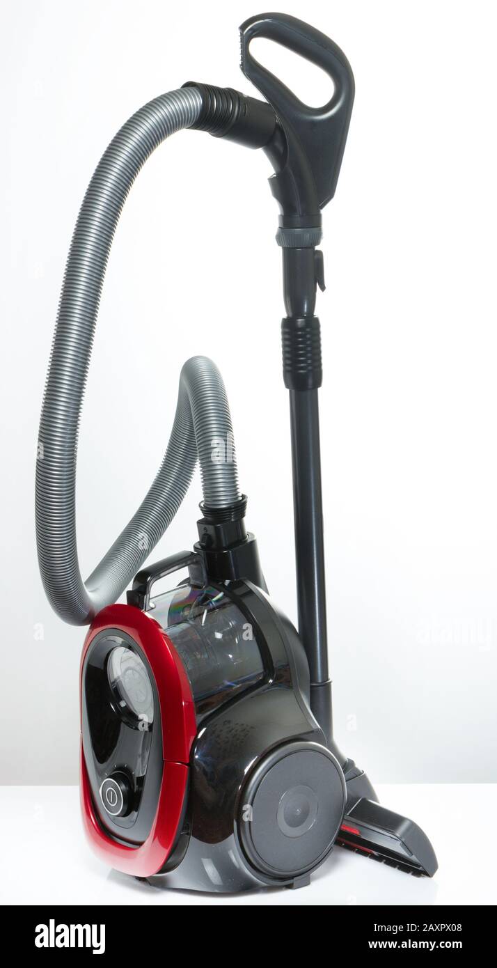 Black and red vacuum cleaner on a white background Stock Photo - Alamy