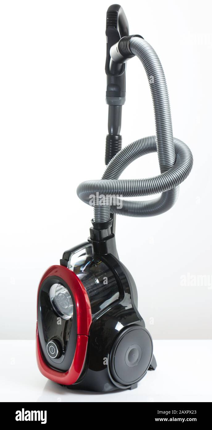 Black and red vacuum cleaner on a white background Stock Photo - Alamy