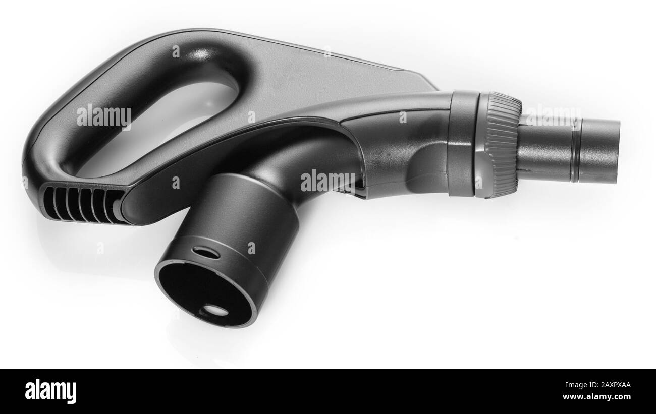 Black handle for vacuum cleaner on a white background Stock Photo - Alamy