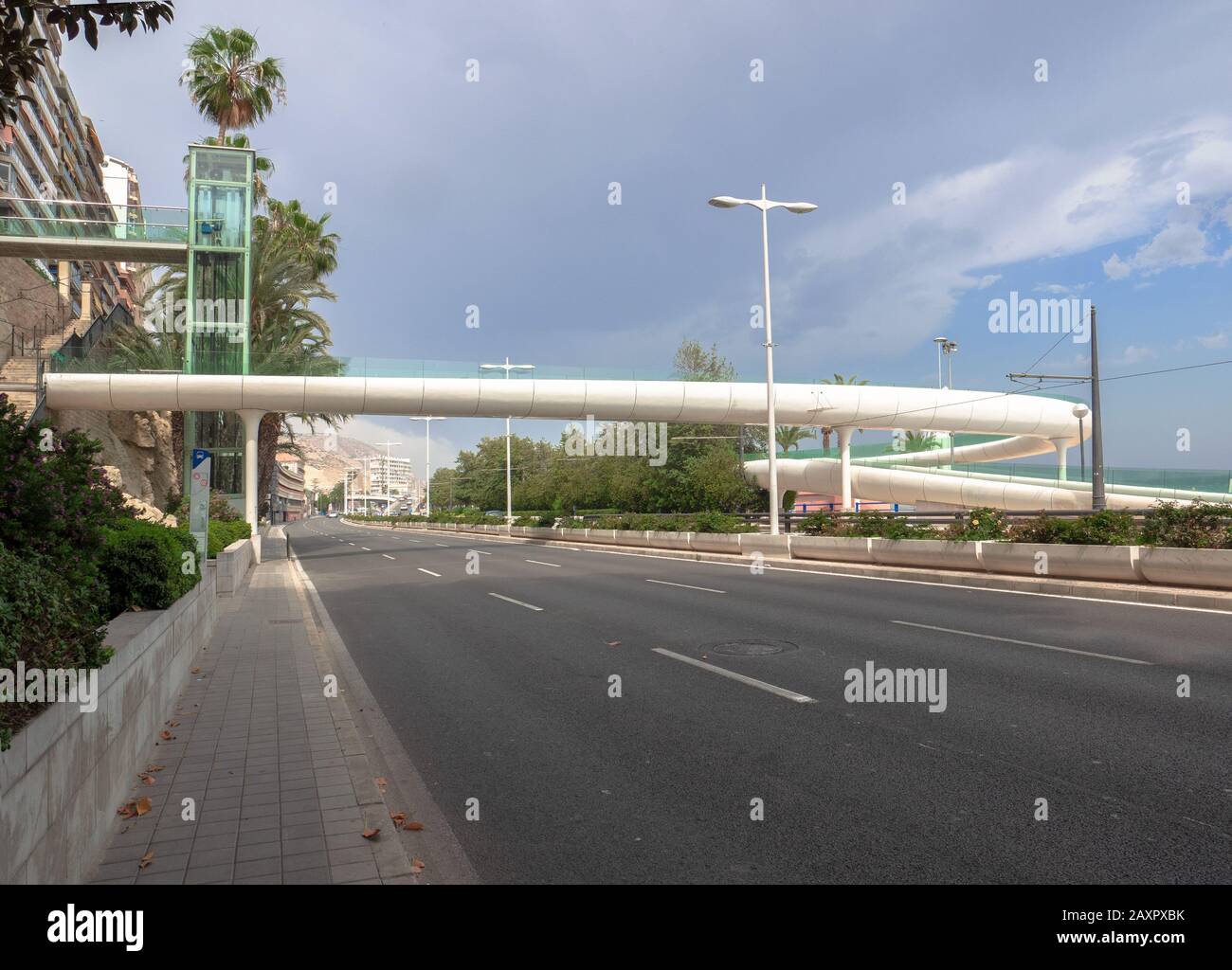 futuristic white bridge for pedestrian and cycle crossings on the ...