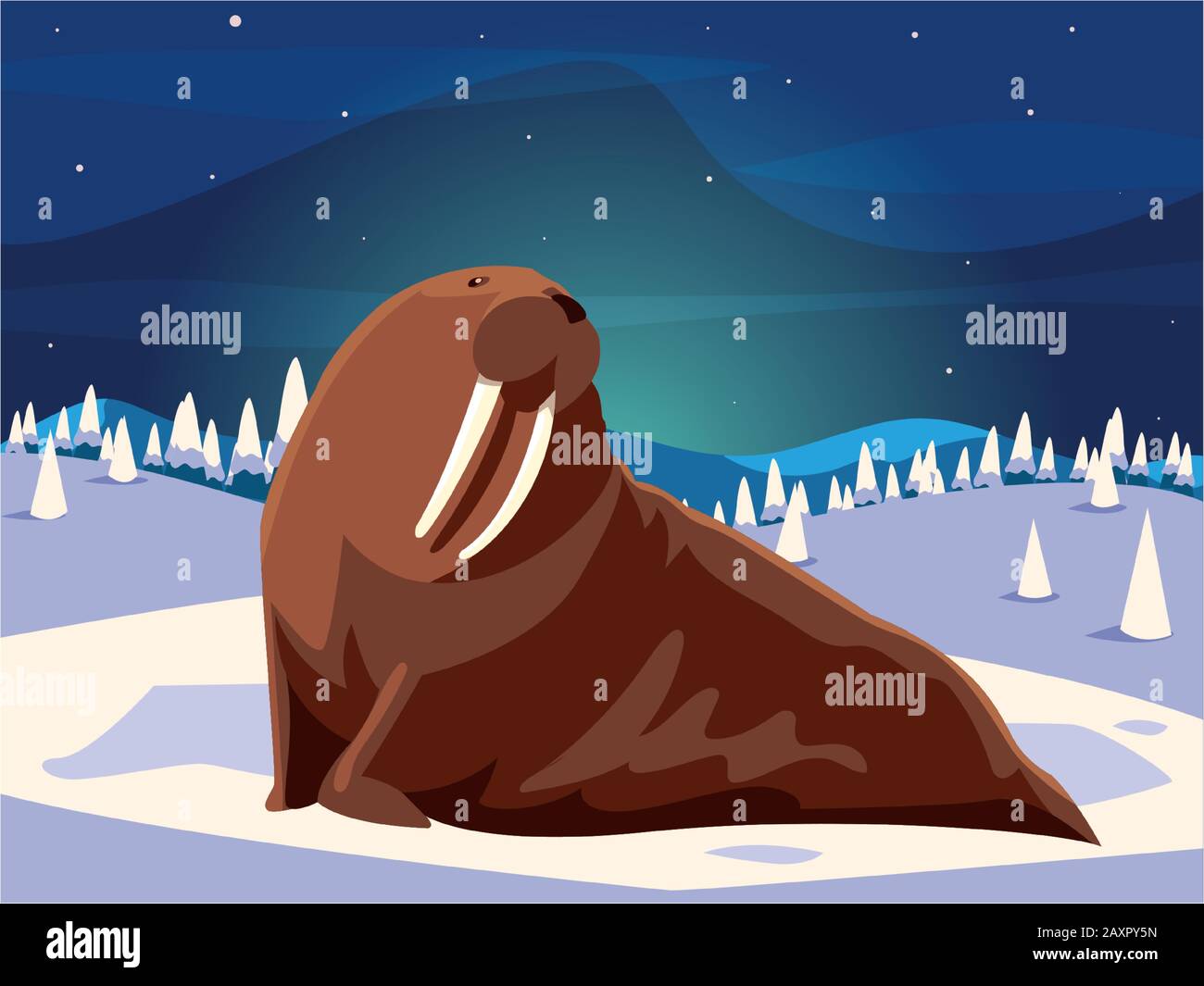 walrus at the north pole, arctic landscape vector illustration design ...