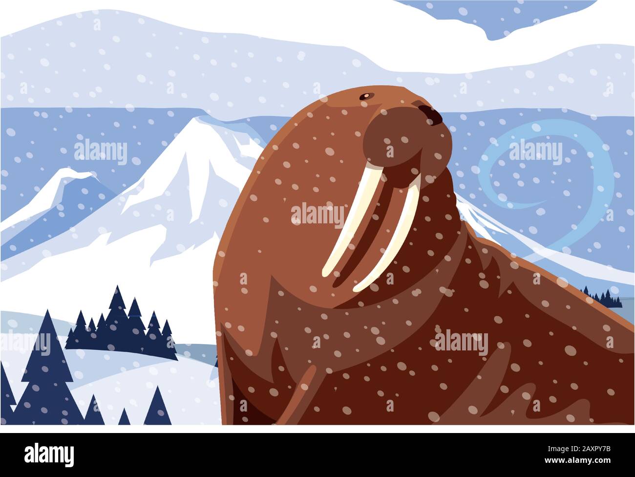 walrus at the north pole, arctic landscape vector illustration design ...