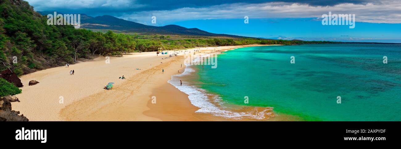 People swimming and sunbathing on a tropical beach Stock Photo - Alamy