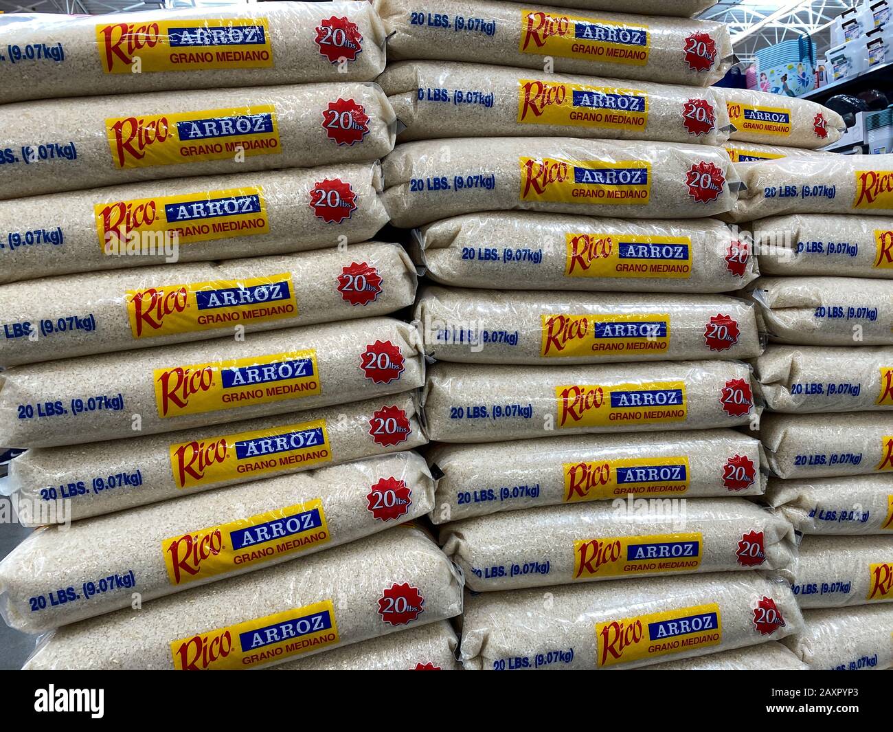 Orlando, FL/USA-2/6/20: The rice display at a Sams Club ready for ...