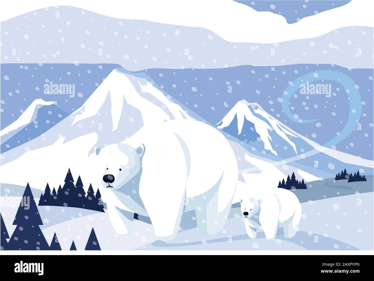 polar bear at the north pole, arctic landscape vector illustration ...