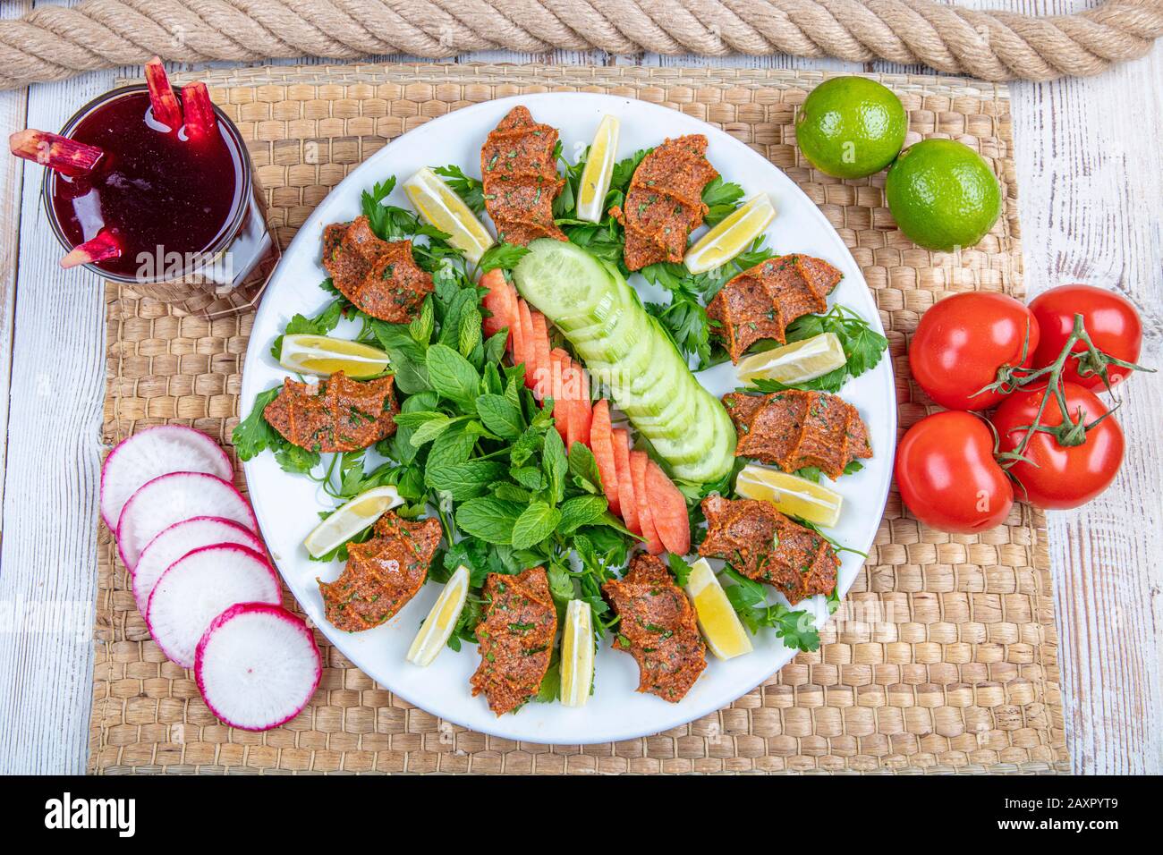 Traditional Turkish Raw Meat. ( Cig Kofte ) Turkish food Stock Photo ...