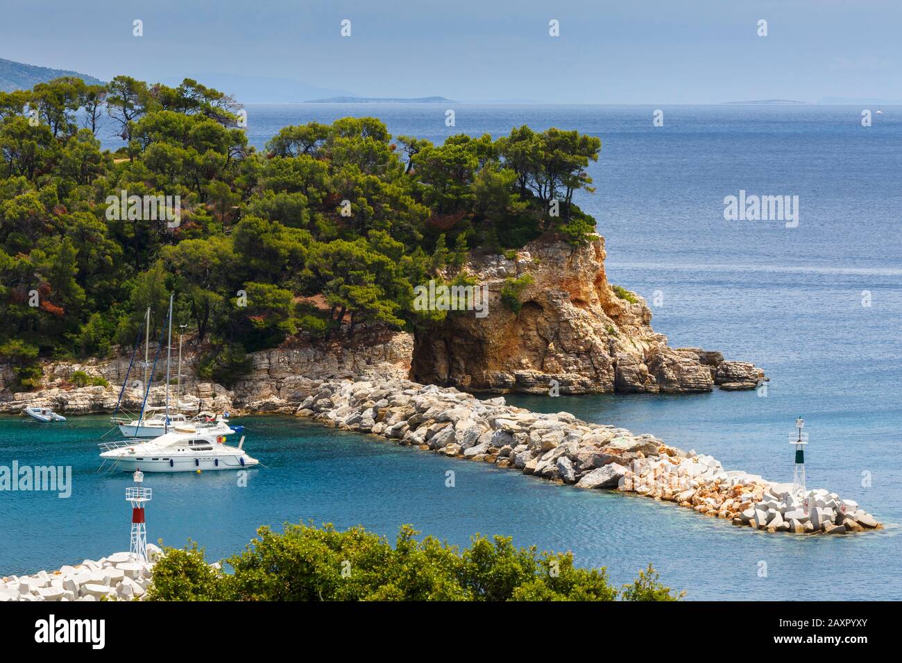 Harbour in Patitiri village on Alonissos island in Greece Stock Photo ...