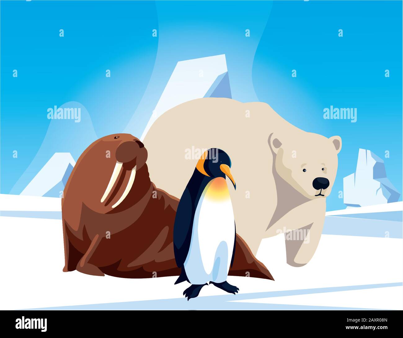 arctic animals at the north pole, arctic landscape vector illustration ...