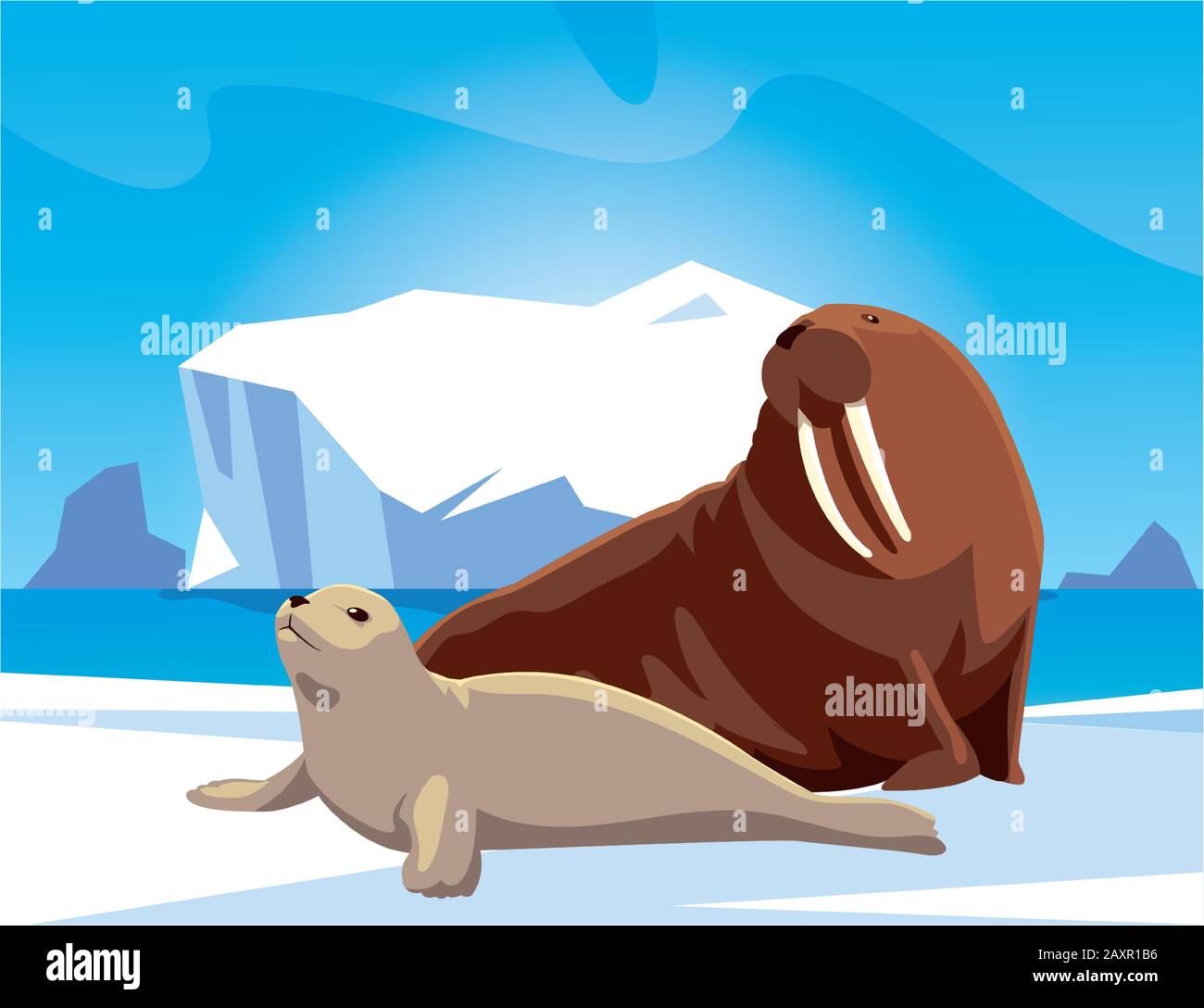 arctic animals at the north pole, arctic landscape vector illustration ...