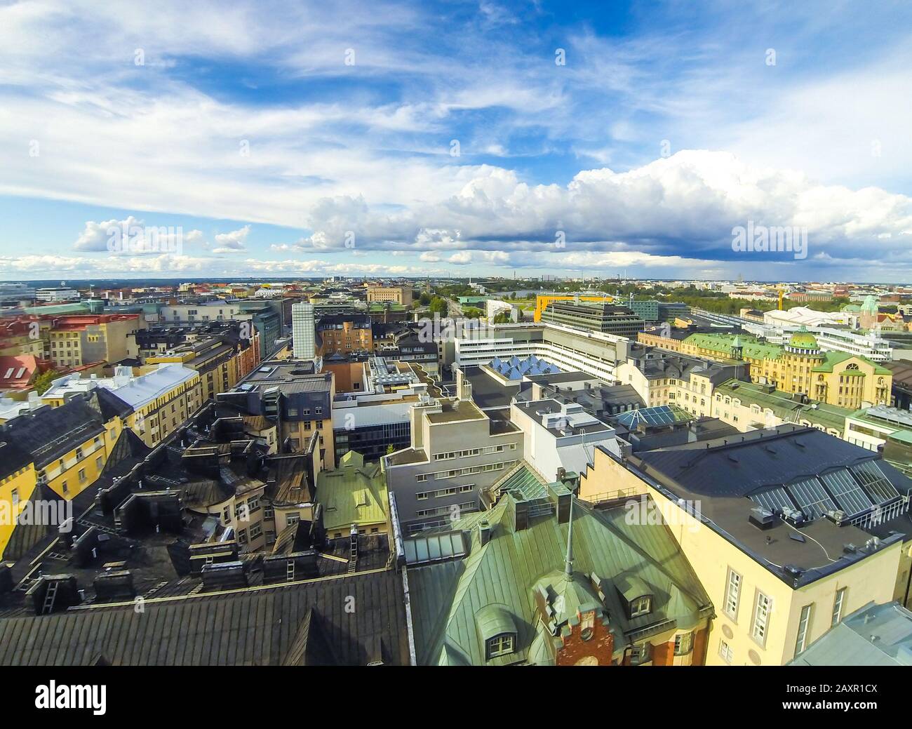Aerial panorama of Helsinki city, capital of Finland. Drone bird-eye ...