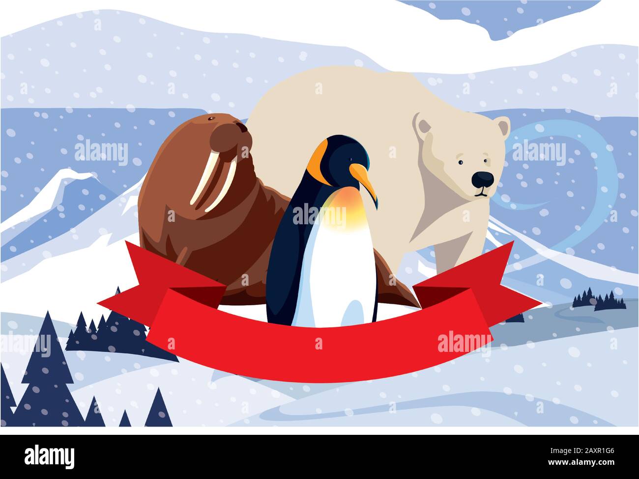 arctic animals at the north pole, arctic landscape vector illustration ...