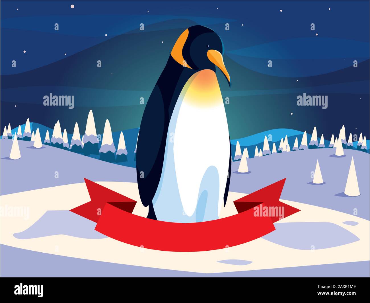 penguin at the north pole, arctic landscape vector illustration design ...